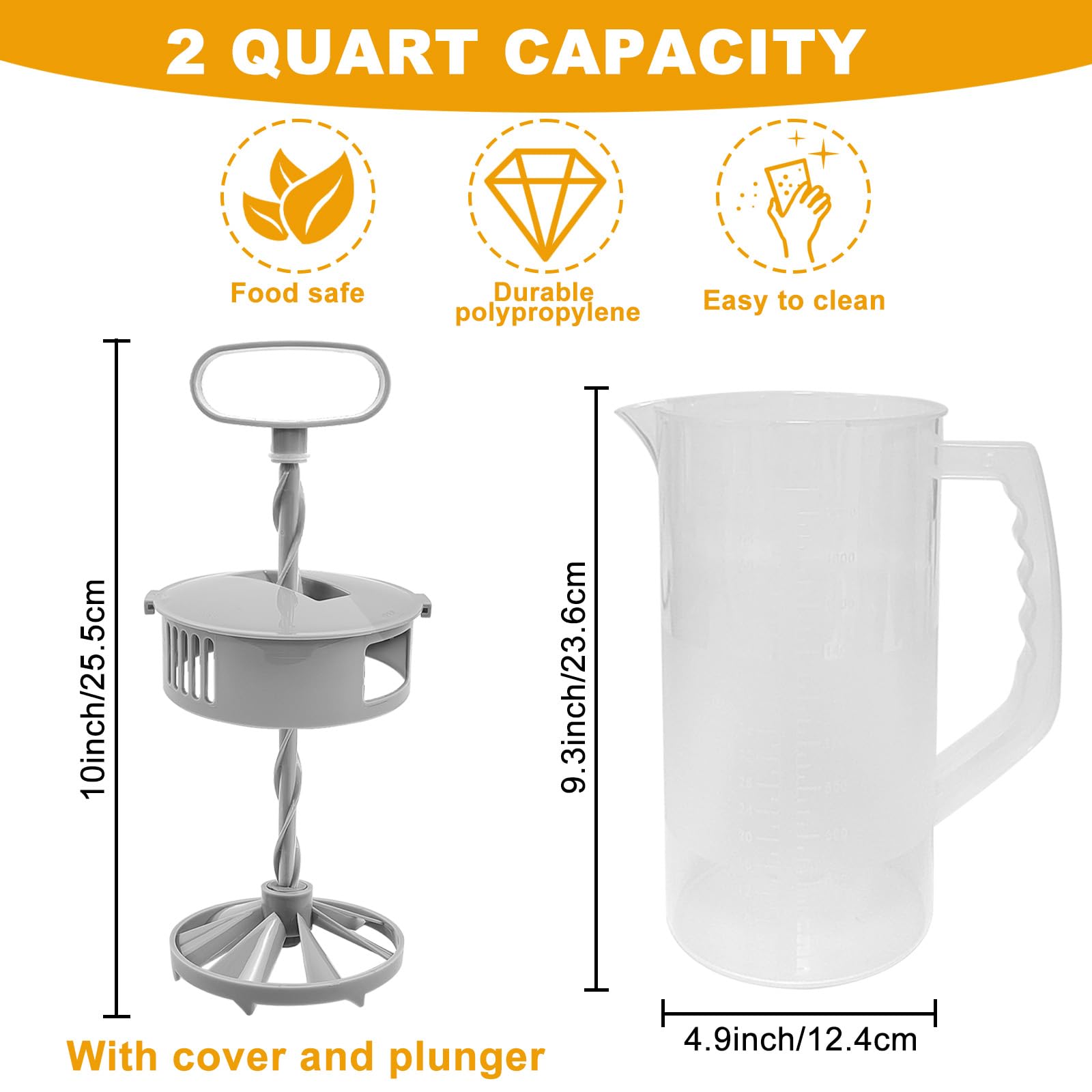 1 Pack Mixing Pitcher for Drinks 2 Quart/ 64oz Plastic Water Pitcher with Lid,Easy-Mix Juice Container,Angled Plastic Blades and Adjustable Mixer Plunger for Juice, Tea, Beverage Container