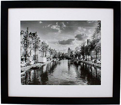 11x13 Black Gallery Picture Frame with 8x10 Mat - Wide Molding - Includes Both Attached Hanging Hardware and Desktop Easel - Wood Frames Display Pictures 8 x 10 or 11 x 13 Inch