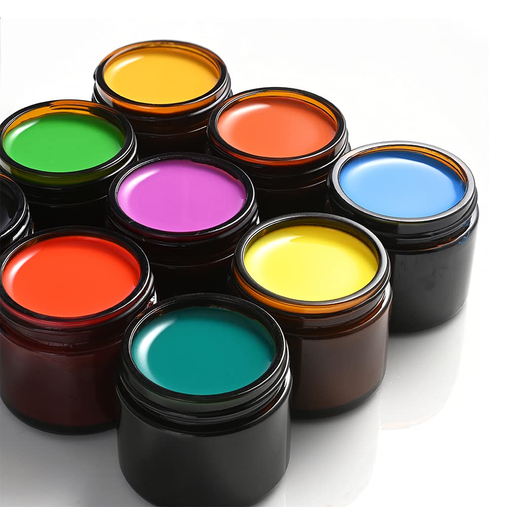 1 oz Glass Jars with Lids, Bumobum 4 pack Small Jars Amber with White Labels & Inner Liners, 30 ml Empty Round Cosmetic Containers for Sample, Powder, Cream, Lotion, Spice