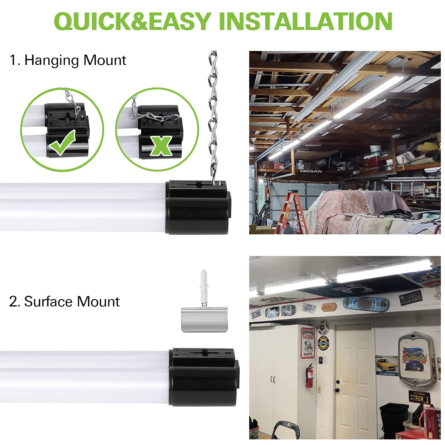 10 Pack 4FT Linkable LED Utility Light Fixture, 4400lm, 42W, 5000K Daylight for Workshop, Garage, Hanging or Surface Mount, with Power Cord, ETL