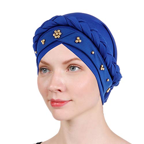 1 Pack / 2 Packs / 4packs Women Turban Twisted Beaded Braid Chemical Cancer Headscarf Cap Hair Covered Wrap Hat Coffee