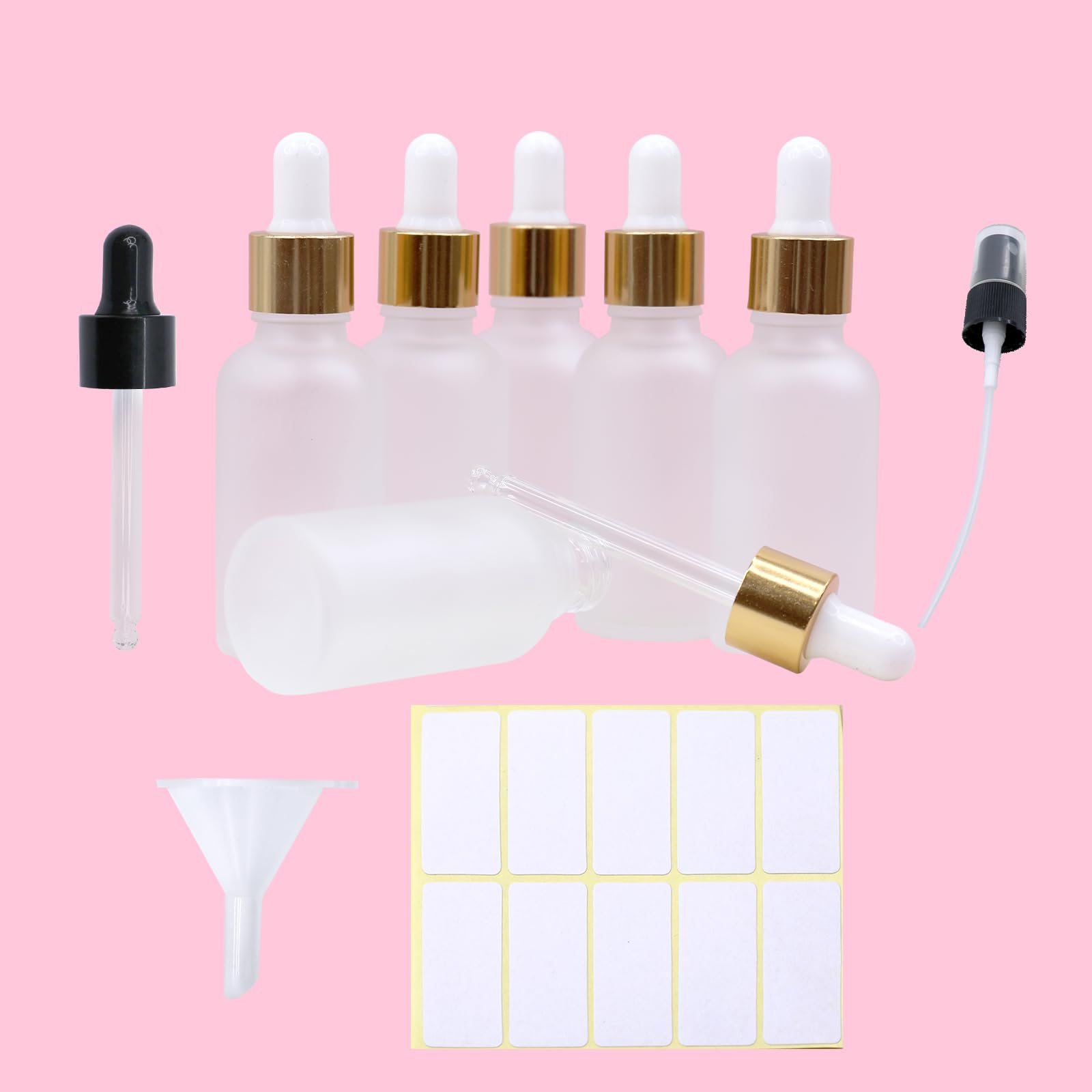 1 oz*6 Eye Dropper Bottles Set Leakproof Essential Oils Tincture Bottle Mini Travel Serum Bottles Suitable Cosmetic Sample Container for Serum Oils, Perfume (Frosted White)