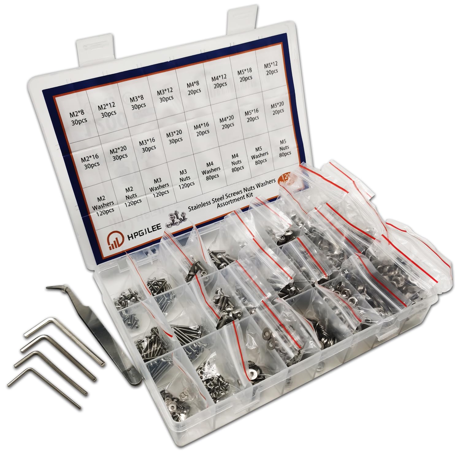 1200 PCS Nuts and Bolts Assortment Kit, Metric M2 M3 M4 M5 Machine Screws, Stainless Steel 304 Hex Socket Head Cap Bolts and Nuts Kit.