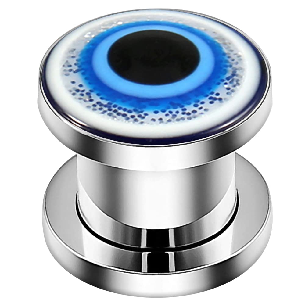 1 Piece of 9/16 Inch - 14mm Glittering Blue Evil Eye 316L Surgical Steel Flesh Tunnel Ear Gauge Piercing