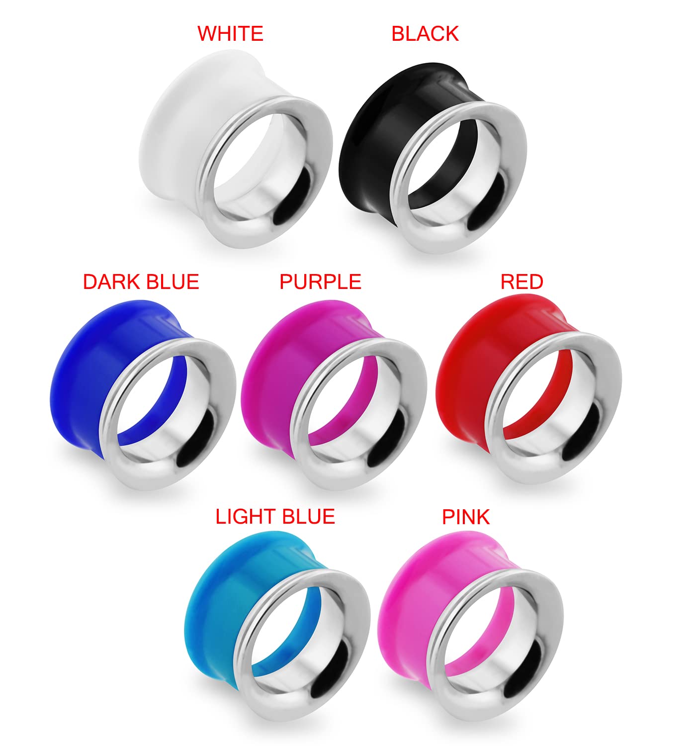 1 Piece of 1/2 Inch - 12mm 2 Tone Solid White Acrylic with 316L Surgical Steel Internally Threaded Ear Gauge Flesh Tunnel