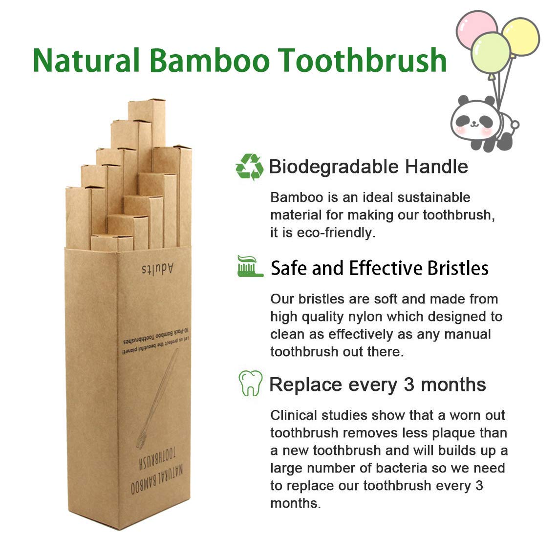 10 Pack Bamboo Toothbrushes, YOURSEE Natural Bamboo Toothbrush Eco-Friendly Organic Biodegradable Bamboo Handle and BPA Free Soft Bristles For Sensitive Gums