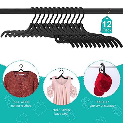 12 PCS Travel Hangers,Portable Folding Clothes Hangers,Black Foldable Hangers Lightweight Travel Accessories,Non-Slip Folding Hangers for Clothes,Foldable Clothes Drying Rack for Travel and Home