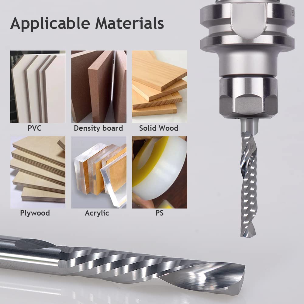 1/8 Inch Down Cut Single Flute (O Flute) Spiral End Mill CNC Router Bits ,with 1/8 Inch Cutting Dia,1 Inch Cutting Length for Acrylic PVC MDF Wood Pack of 5