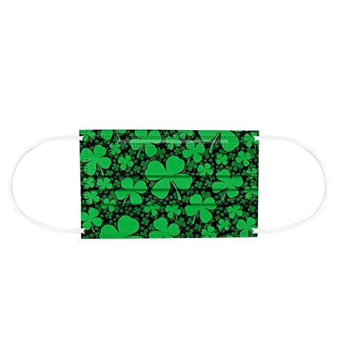 10 PC St Saint Patricks Day Disposable Face_Mask for Adults, Breathable Face_Mask with Shamrock Print,Green Disposable_mask with Nose Wire for Women Men Holiday Party