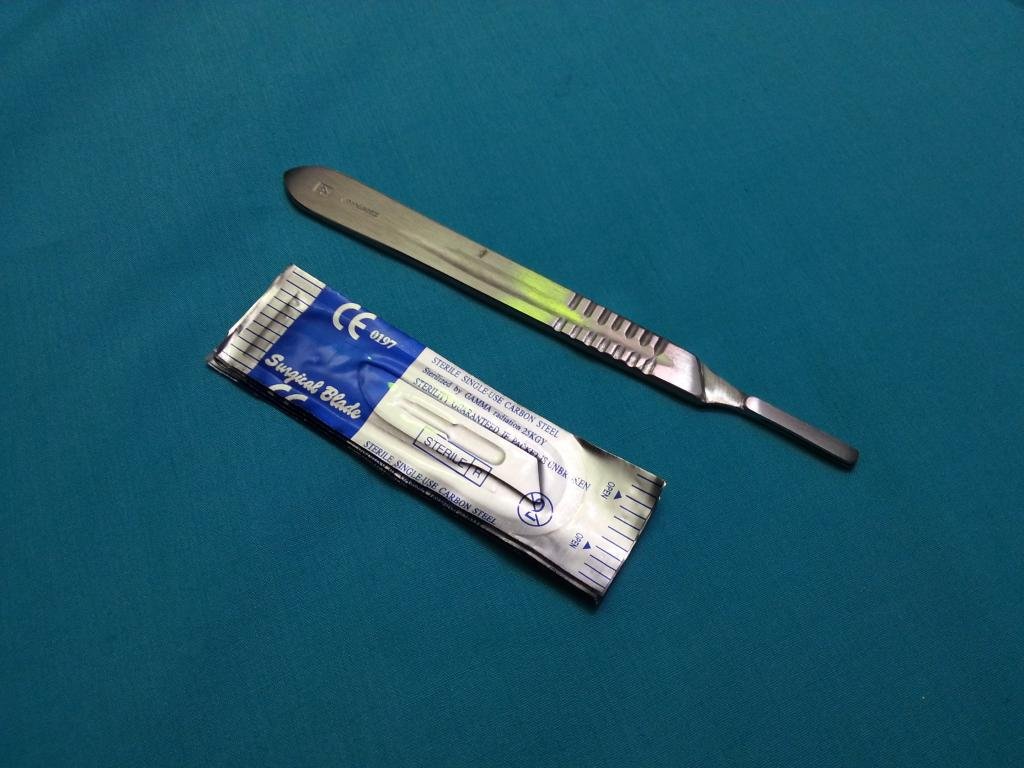 1 STAINLESS STEEL SCALPEL KNIFE HANDLE #4 WITH 20 STERILE SURGICAL SCALPEL BLADES #20 & #21 (HTI BRAND)