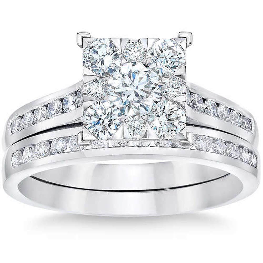 1 3/4 Ct Diamond Princess Cut Framed Engagement Wedding Ring Set 10k White Gold - Size 5