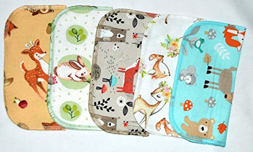1 Ply Printed Flannel Little Wipes 8x8 Inches Set of 5 Sweet Woodland Animals