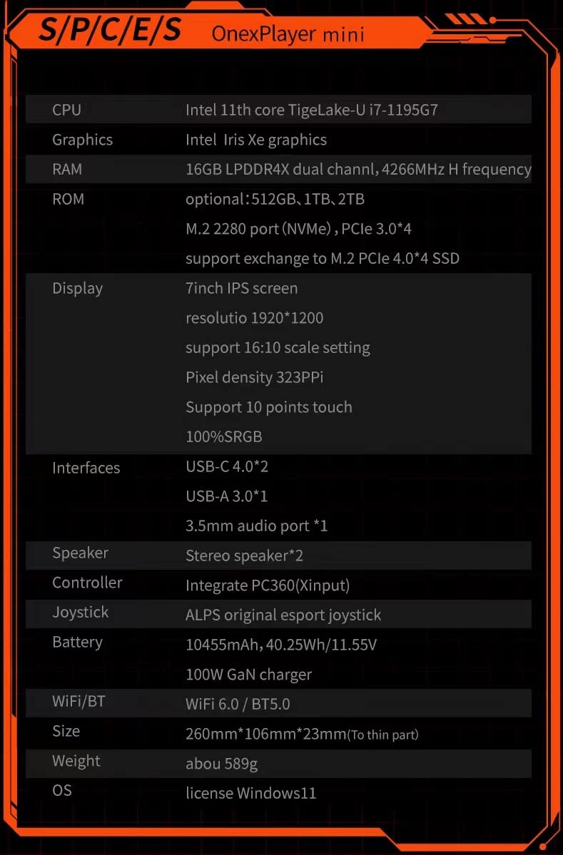 1 ONE-NETBOOK ONEXPLAYER Mini 7 inch Portable PC Windows11 Laptop Portable Pocket Game Work Tablet (Mini Core i7-1195G7 16GB/1TB)