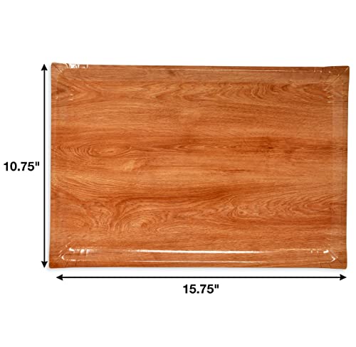 10 Wood Rectangle Trays Rustic Brown Wooden Look Serving Platters 10.75" x 15.75" Heavy Duty Disposable Paper Cardboard Tray for Dessert Cupcake Display Birthday Parties Weddings Table Decor & More