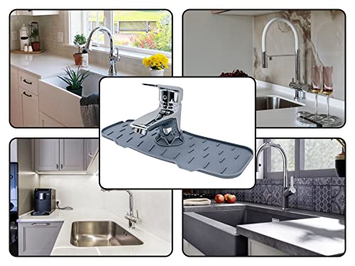 1 Pcs Grey Silicone Faucet Handle Drip Catcher Tray - Drip Catcher for Sink Faucet – Kitchen Faucet Drip Mat - Sink Faucet Splash Guard - Faucet Pad - Counter Faucet Mat - Silicone Sink Protector !