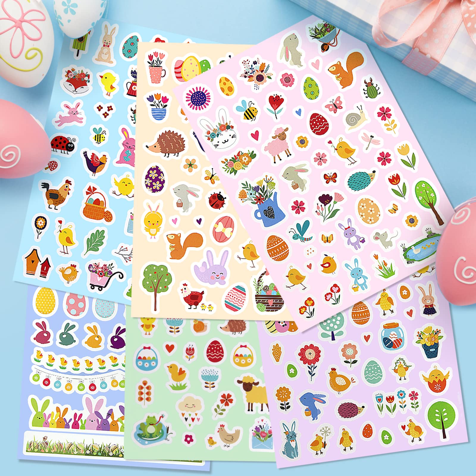 12 Sheets Easter Stickers for Kids, Easter Egg Bunny Stickers for Envelopes Cards Craft Scrapbooking Decorative, Easter Parties Favors Decorations Gift Supplies for Toddlers and Adults