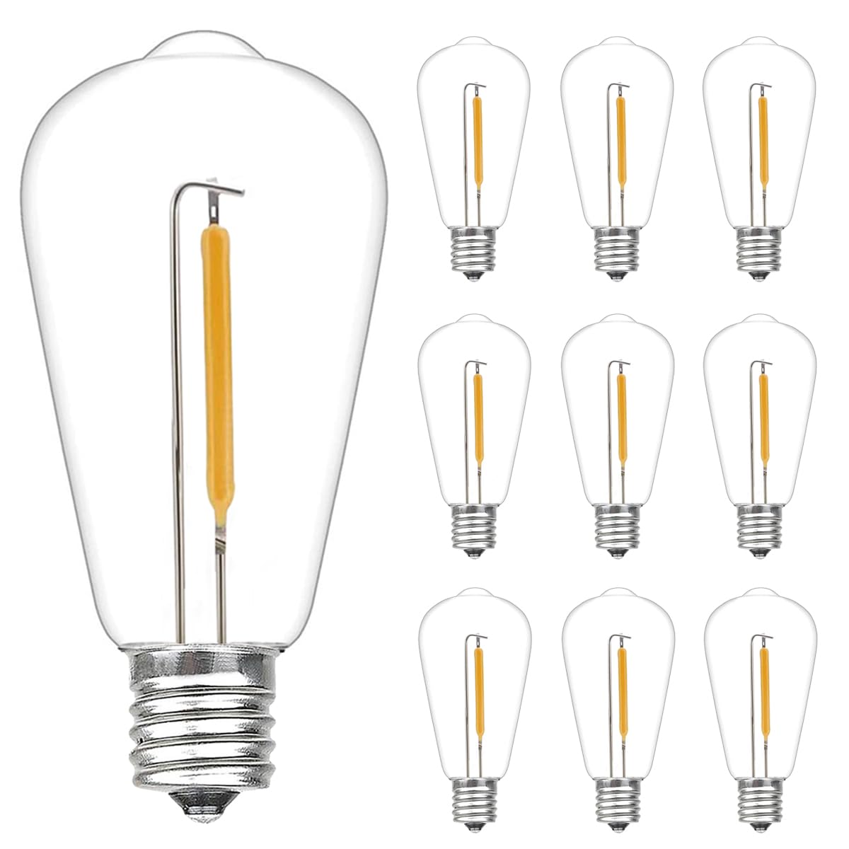 10 Pack LED Edison Light Bulbs, 0.6 Watt Shatterproof Dimmable Replacement Bulbs ST40 E17 Clear Plastic Light Bulbs for Outdoor Patio String Lights, E17/C9 Intermediate Screw Base Bulb, Warm White