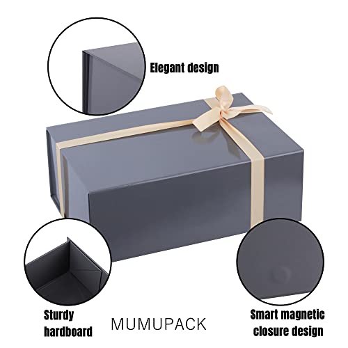 1 Pack grey Gift Box 12x8x4.5 Inches Large Gift Boxes with Lids and Magnetic Closure Collapsible Gift Boxes with Card and Ribbon for Presents Men Gift Wedding Male Birthday Graduation Merry Christmas