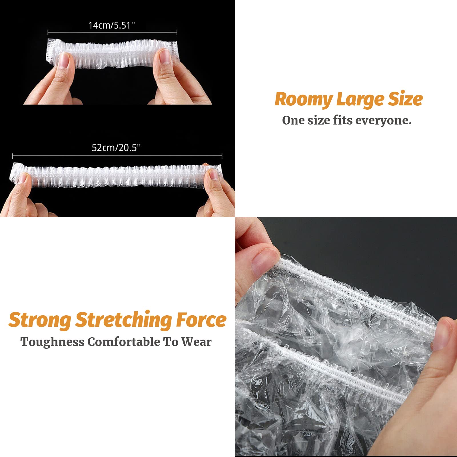 100 PCS Shower Cap Disposable, Dalabeng Bath Caps Large Thick Clear Plastic Elastic Hair Bath Caps For Women Kids Girls, Travel Spa, Hotel and Home Use, Hair Solon…