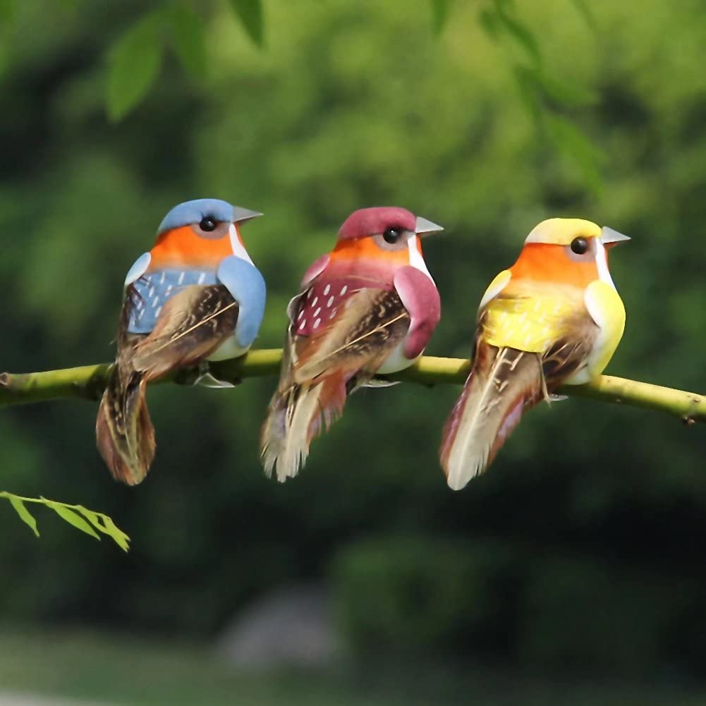12Pcs Artificial Feather Birds Simulation Foam Birds with Claw Birds Ornaments DIY Craft for Home Garden Wedding Decoration Party Supplies