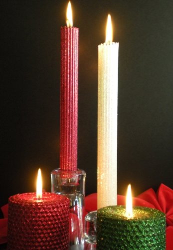 12 Inch Natural Beeswax Glitter Candles, White Lotus, Boxed Set of 2 Candles