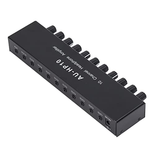 10 Channel Headphone Amplifier Headphone Splitter 1 Input 10 Output Stereo Audio Splitter Independent Control DC 12V for Studios, Stages