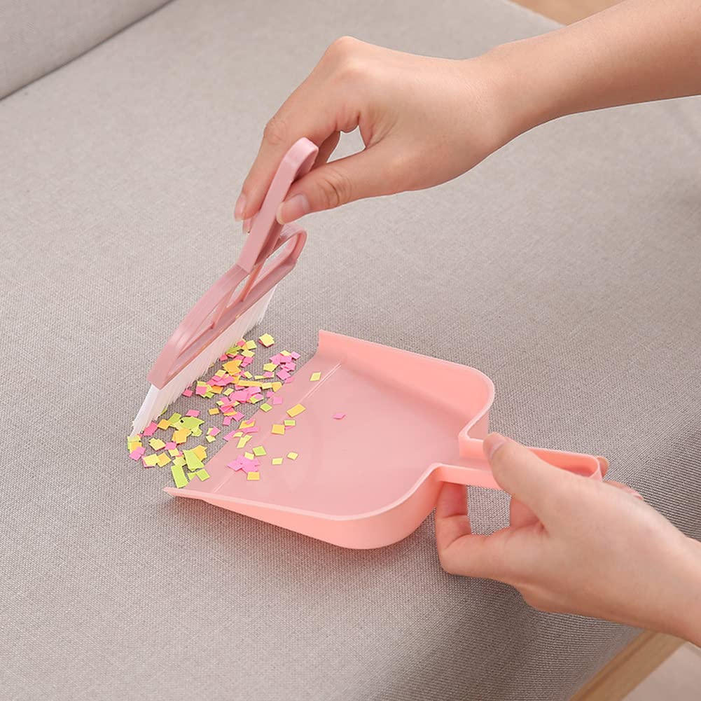 1 Set Mini Broom and Dustpan Set Small Dustpan and Brush Set Mini Hand Held Broom and Dustpan Set Dust Pan and Brush Set Small Dust Pans with Brush Set, Pink