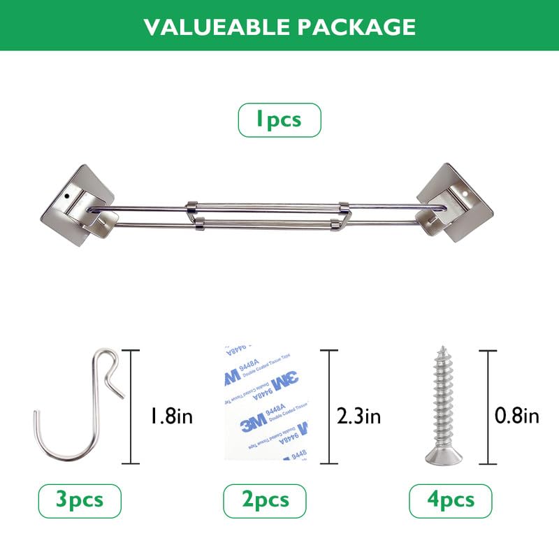 1 Pack Rv Shower Corner Storage Bar with 3 S-Hooks-Adjustable Stainless Steel Rod Bathroom Shelf Retainer Bars Stick On Rv Organization and Storage Accessories Inside Camper Travel Trailer Must Haves