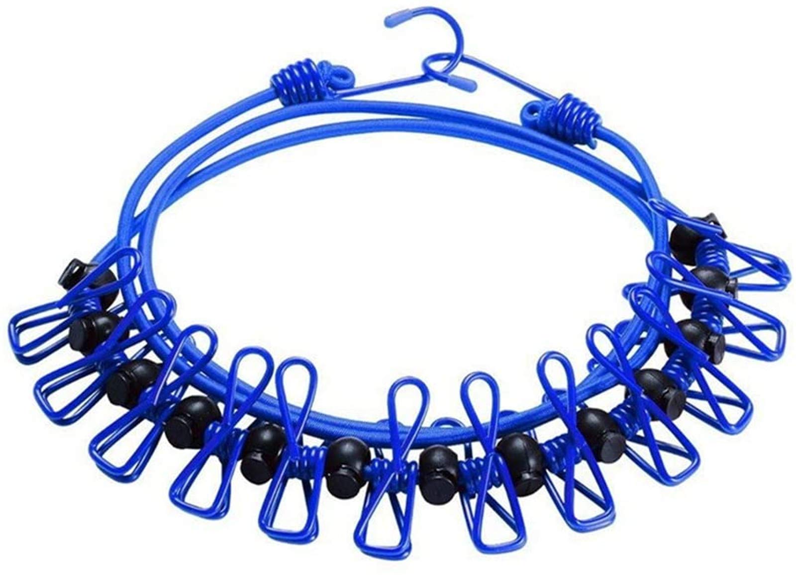 11 Feet Blue Windproof Clothesline with 12 Blue Clips, Adjustable Clothes Line for Home, Travel and Outdoor Hanging Clothes (Blue)