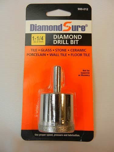 1-1/4" 32 mm DiamondSure Diamond Drill Bit Hole Saw for Glass, Tile, Granite, Ceramic, Porcelain, Stone