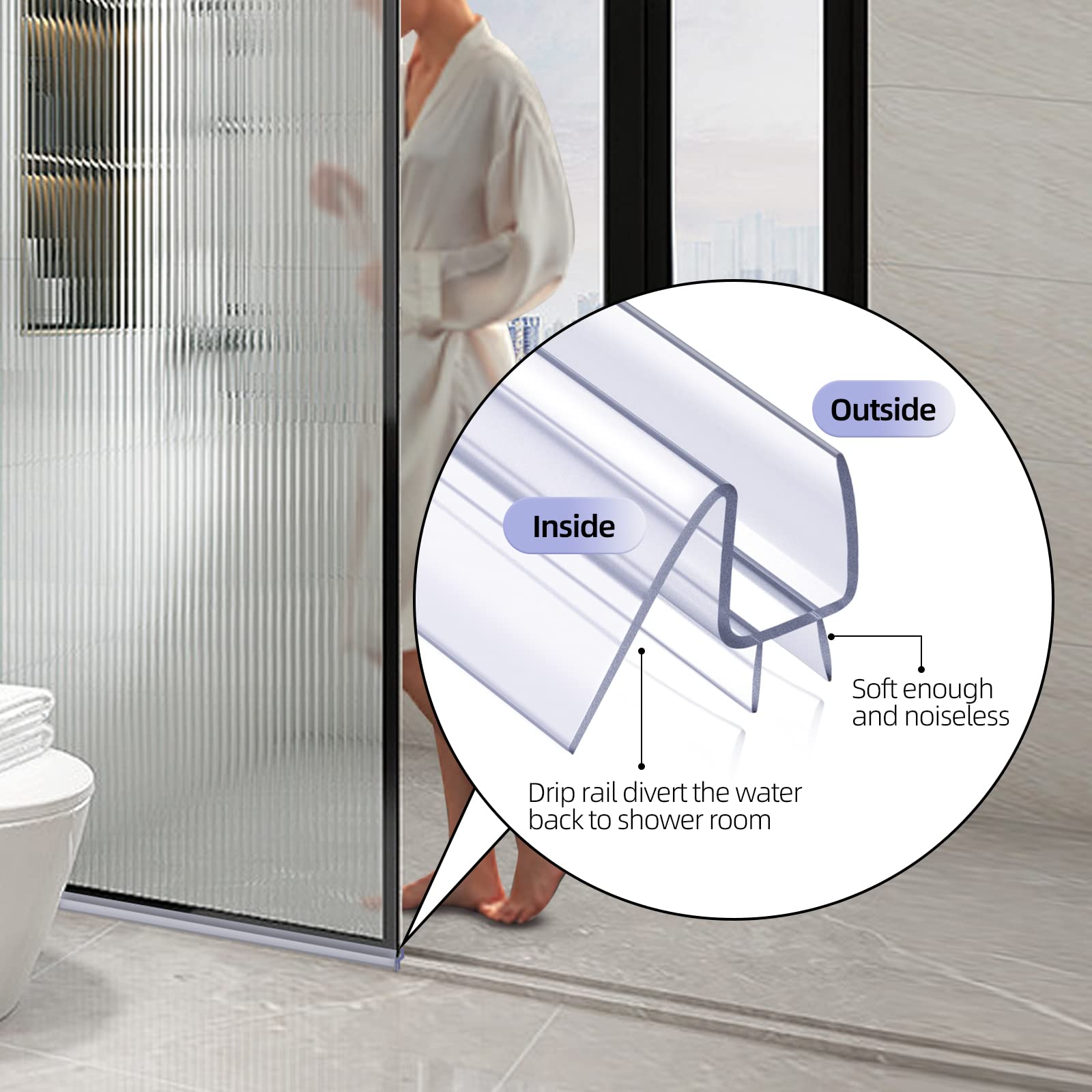 1 Pack Shower Door Bottom Seal POZIA-36(914mm) Long,1/2"(12mm) Thick,Frameless Glass Shower Door Seal Strip Clear Polycarbonate Durable Stop Shower Leaks and Create a Water Barrier Ultra Clear