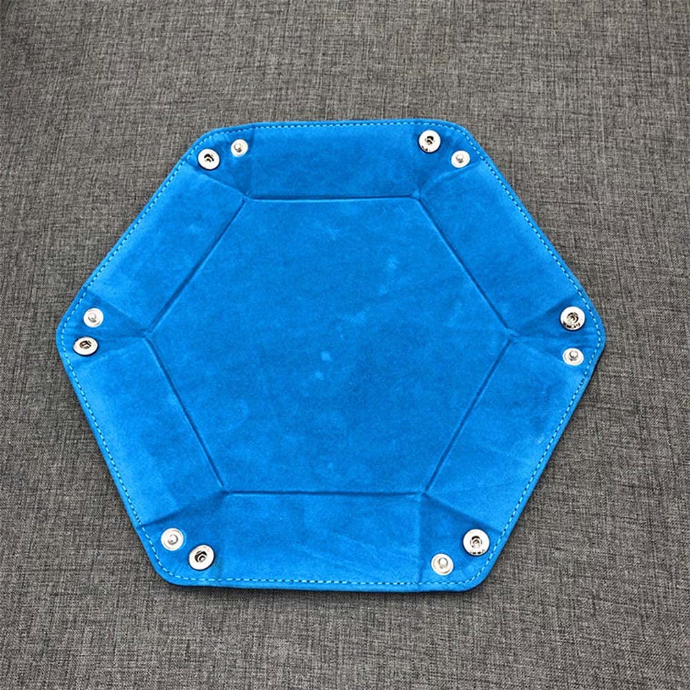 1 Piece Dice Holder Dice Pad Dice Rolling Tray PU Leather Dice Tray Hexagonal Folding Dice Tray for Dice Gaming and Other Table Games, Blue