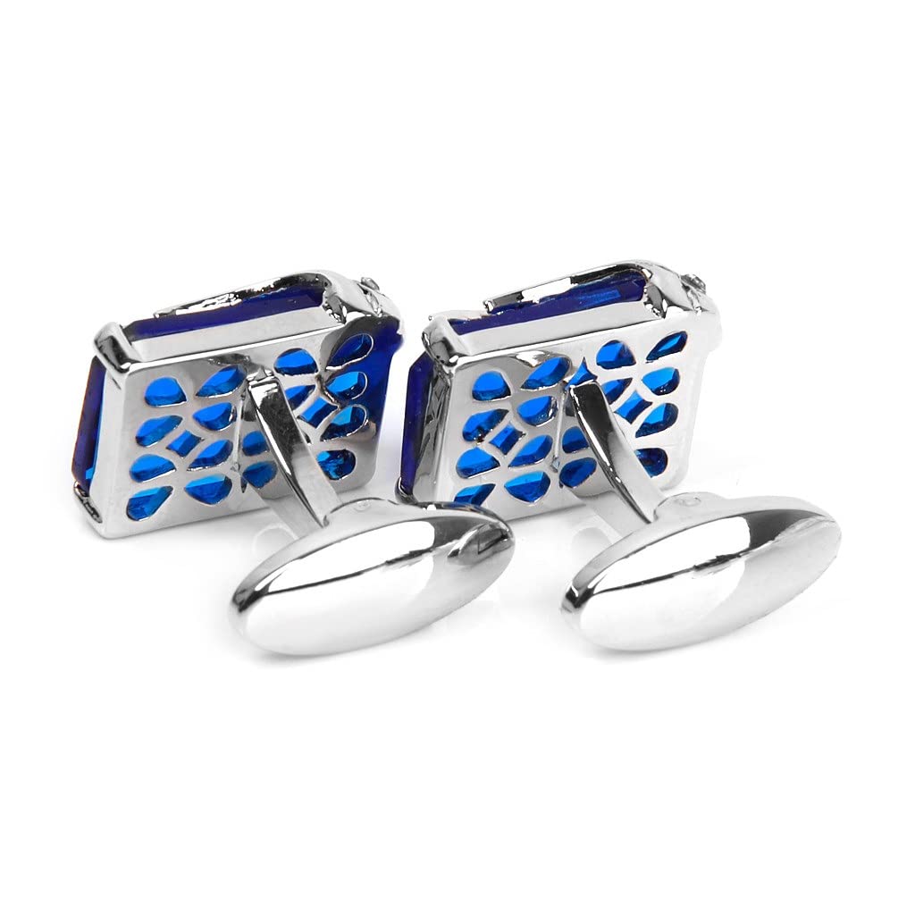1 Pair of Cufflinks Men's Rectangle Blue Crystal Cufflinks Shirt Cuff Links Wedding Party Groom Gift (Color : A, Size : One Size) (A One Size)