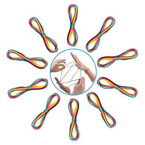 10 Pieces Cats Cradle String Finger Game String String Hand Game Finger Rope 63 Inch Long, Rainbow Color