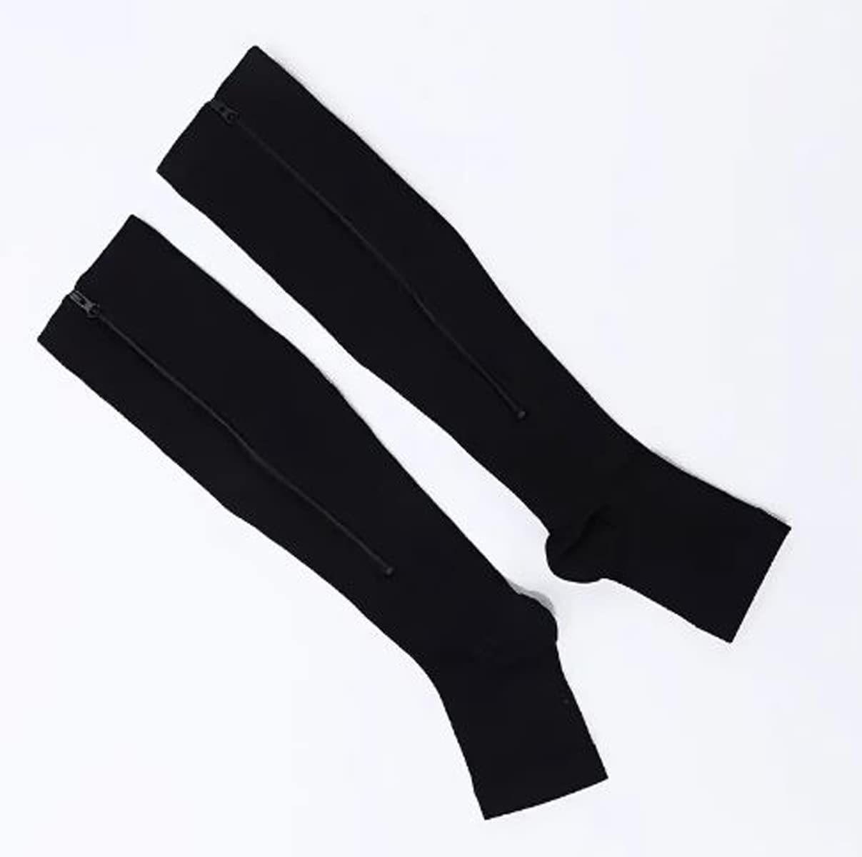 1 Pair Open Toe Compression Socks Toeless Leg Support Stocking Knee High Socks with Zipper For Men and Women (as1, alpha, l, x_l, regular, regular, Black)