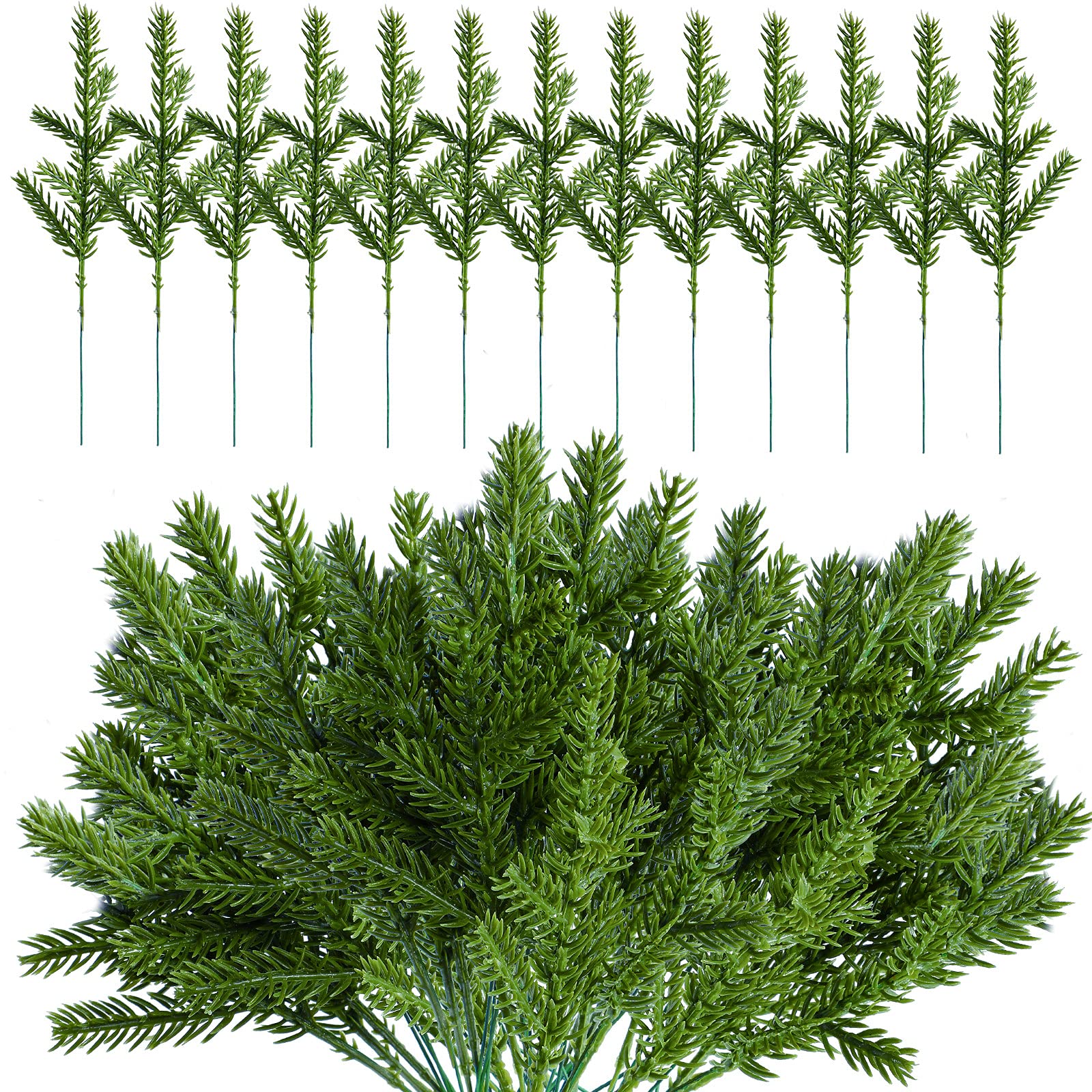 120 Pcs Christmas Artificial Pine Needles Branches 6.7 x 1.6 Inches Fake Pine Branches Greenery Garland Christmas Tree Branches Green Leaves Needle for DIY Crafts Christmas Wreaths Home Garden Decor