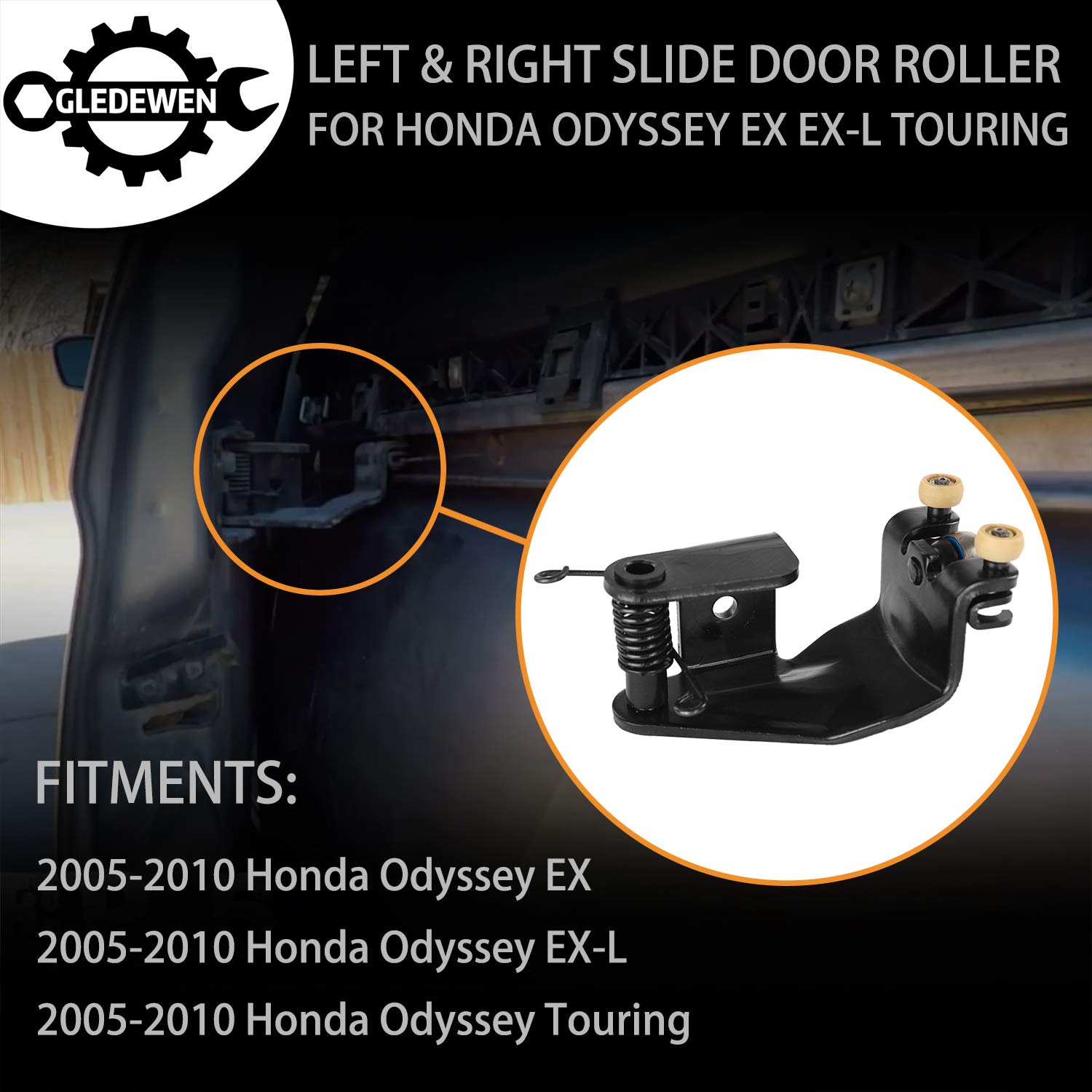 1 Pair Slide Door Roller Assembly Left & Right Upper Center Male Roller | for 2005-2010 Honda Odyssey EX, EX-L, Touring model | Replaces# 72561-SHJ-A21, 72521-SHJ-A21, 924-128, 924-129