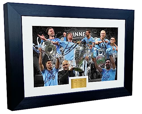12x8 A4 Manchester City Treble Celebration Champions League Premier League FA Cup Grealish DeBruyne Rodri Gundogan Haaland Autographed Signed Photo Photograph Picture Frame Football Soccer Poster Gift
