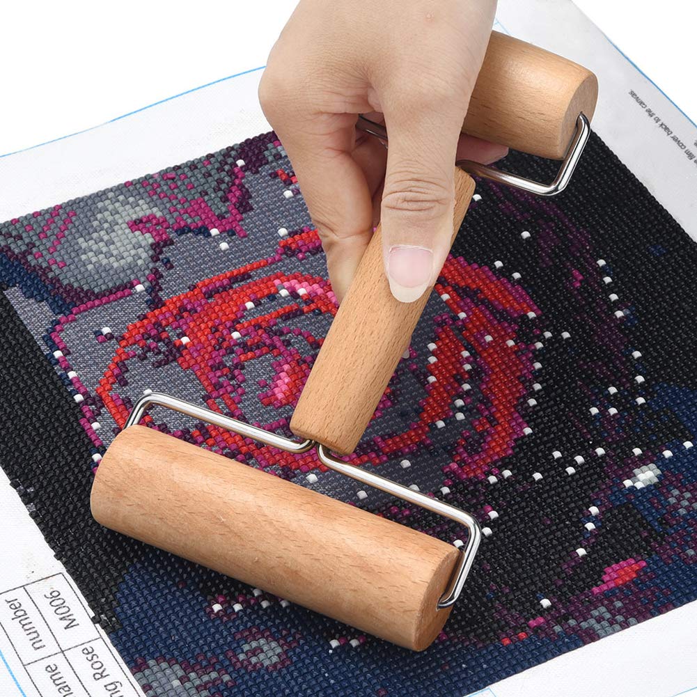 1 Piece 2-In-1 Style Pastry Pizza Roller Wooden Brayer Wooden Rolling Pins Wood Dough Roller 5D Diamond-Paint Art ool Wooden Roller for Baking or Ceramic Pottery Clay Working