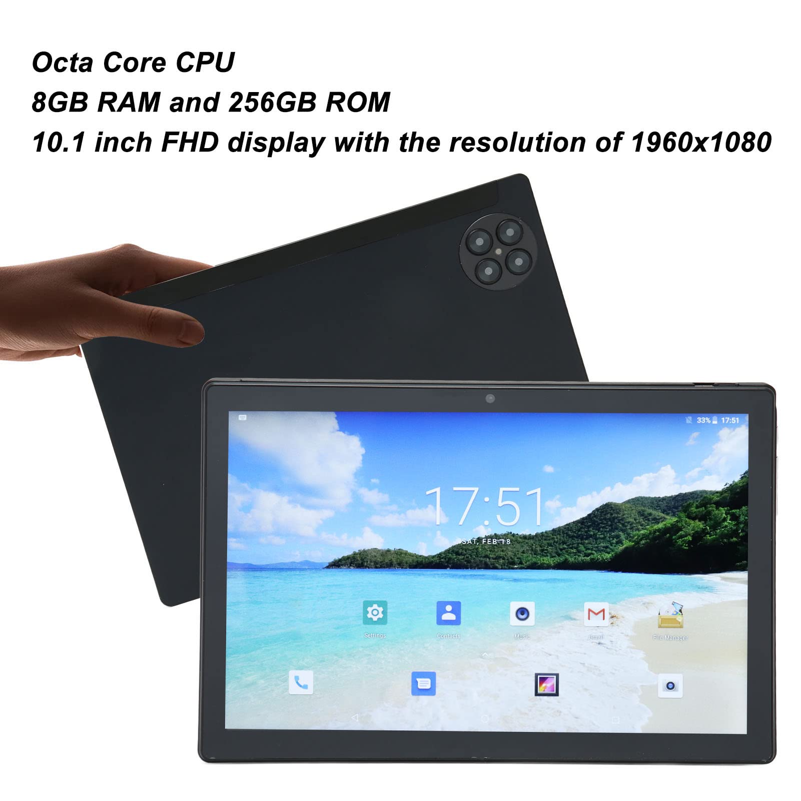10 Inch Gaming Tablet for Android 12, 8GB RAM 256GB ROM Octa Core, 5G WiFi Dual Cameras 4G LTE Calling Tablet, for Learning, Working, Office, Travel