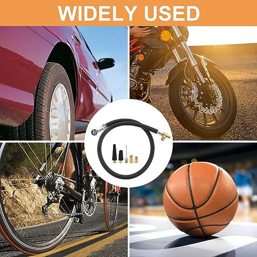 1 Pc Tire Inflator Hose-60cm, Fine Thread Air Pump Hose Lengthened with Valve Adaptors Flexible for Car Bicycle Tire Pump's Hose(Main Black)