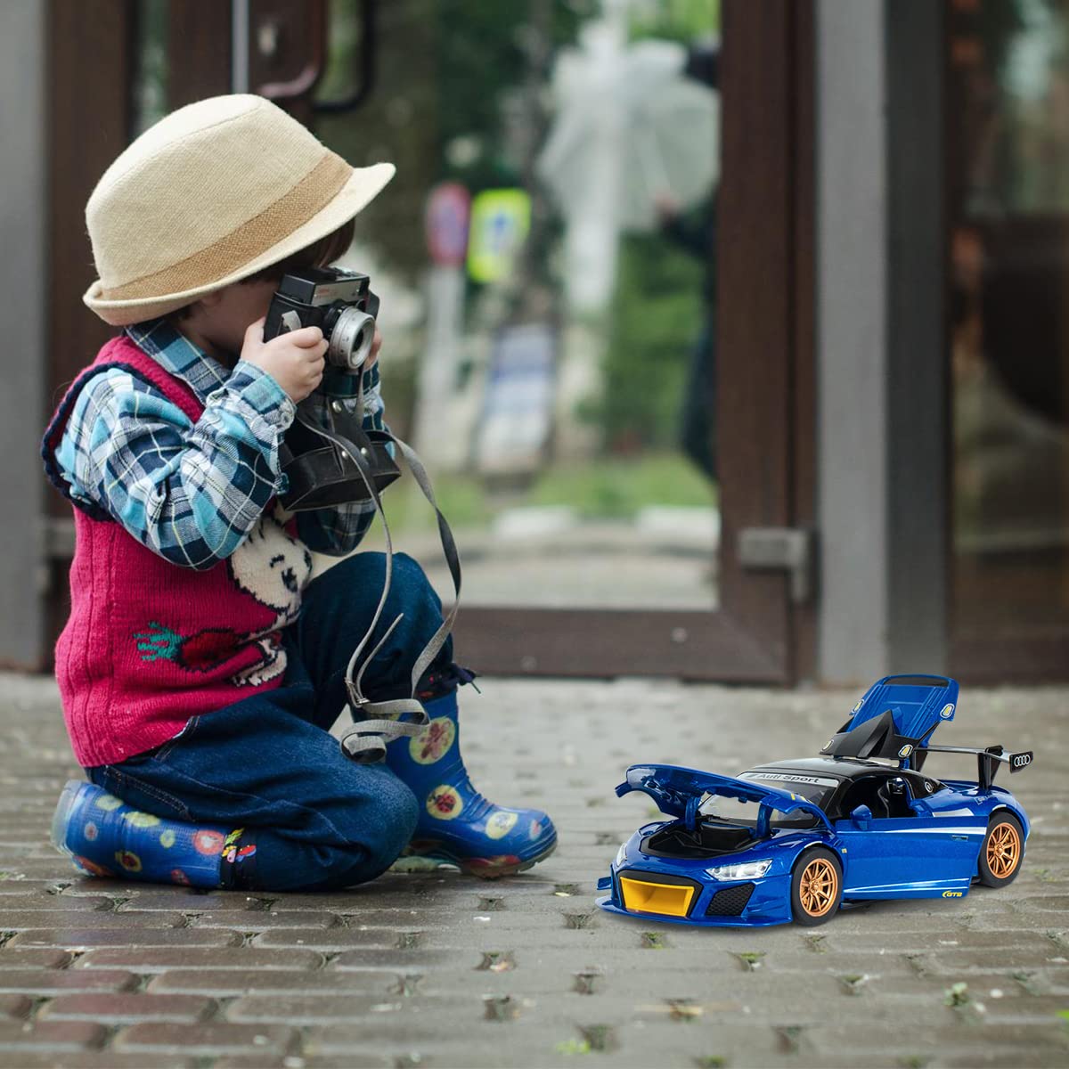 1:24 Diecasting Alloy Toy Car - Pull Back Car Model with Sound and Light, Pull Back Vehicles Toys for 3+ Year Old Boys and Girls (Blue)