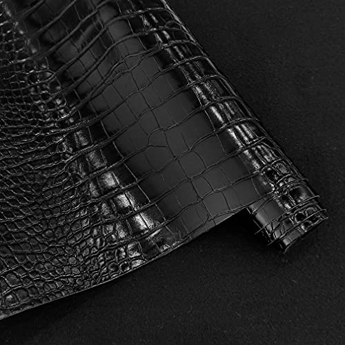 12" x 53" Glossy Embossed Crocodile Texture Faux Leather Roll Synthetic Leather Crafts Fabric for Wallets Keychains Handbags Making Sewing Crafts Material (Black)