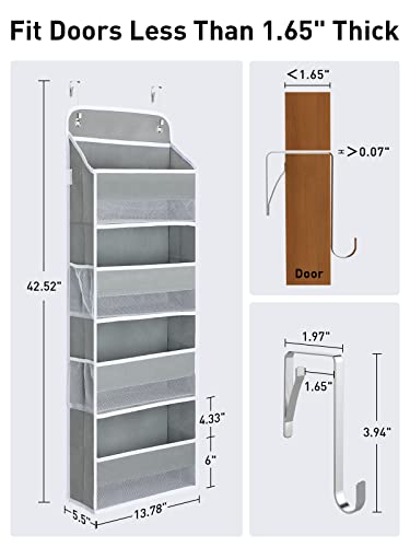1 Pack Over the Door Organizer, Yecaye 35.2lbs Load Closet Door Organizer Hanging, Swing-proof Diaper Organizer Storage with 4 Big Pockets 4 Side Mesh Pockets for Nursery Newborn Baby Essentials Stuff