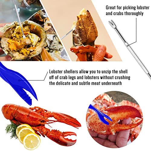 13 Pcs Seafood Crab Crackers and Tools, Nut Lobster Crackers and Picks Set Including 4 Lobster Crab Crackers 2 Lobster Shellers 4 Forks 2 Seafood Scissors and 1 Gift Box