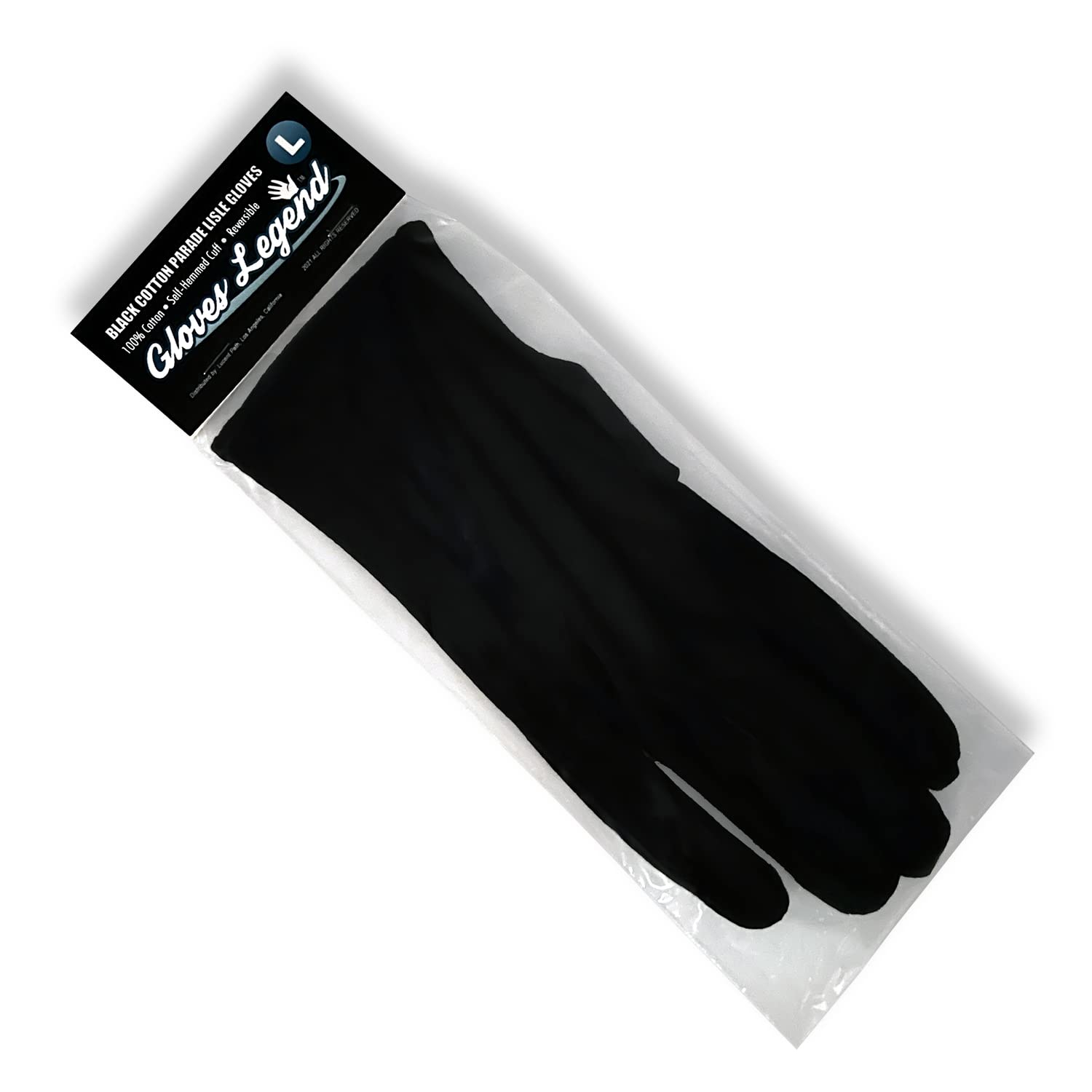 1 Pair (2 Gloves) - Gloves Legend Black 100% Cotton Jewelry Coin Silver Parade Fashion Inspection Work Safety Gloves - Size Large