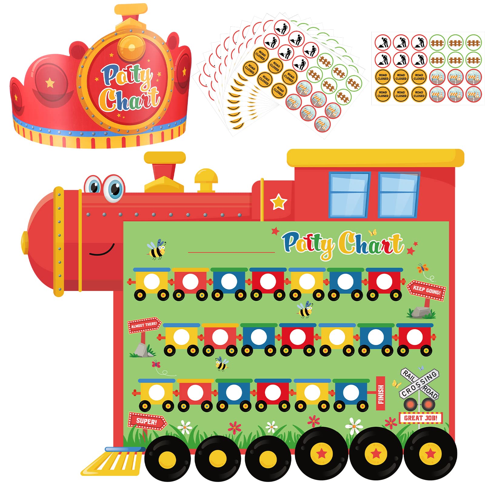10 Sheets Potty Training Chart for Toddlers Boys Girls Training Potty Chart With 240 Sticker,1 Crown Railroad Theme Potty Training Chart Motivational Potty Training Sticker Chart for Kids Potty Reward