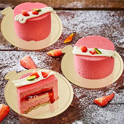 100 Pcs 3 Inch Mini Cake Boards Mousse Cupcake Base, Gold 8cm