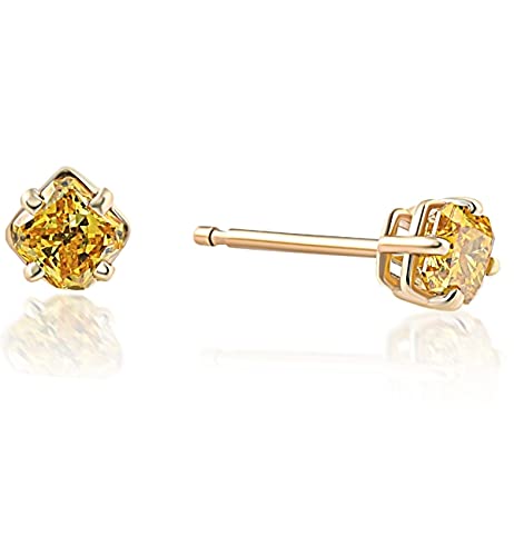 1/2Ct Fancy Canary Yellow Cushion Cut Diamond Studs 14K Yellow Gold Lab Grown