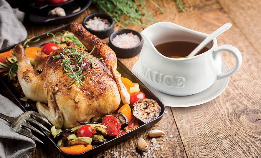 24 Oz Gravy Boat, Tray and Ladle | Ceramic White Gravy Dish With The Word "Sauce" On It